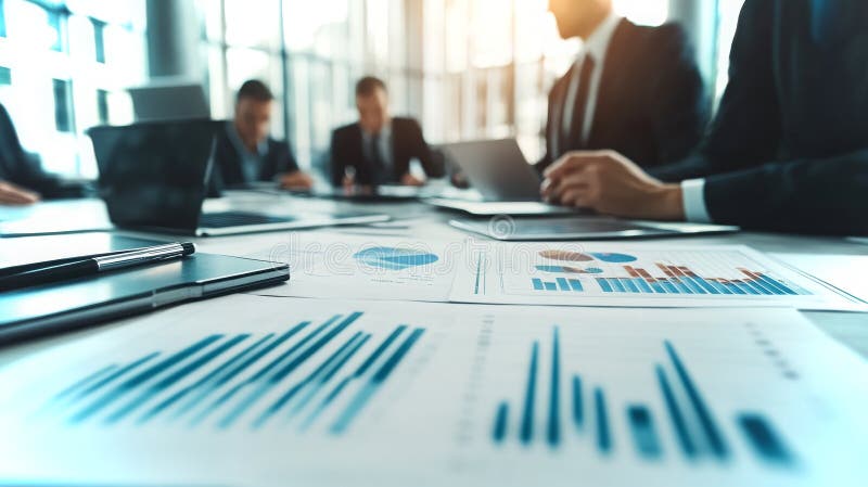 Professionals in Suits Collaborating on Business Strategy with Data ...