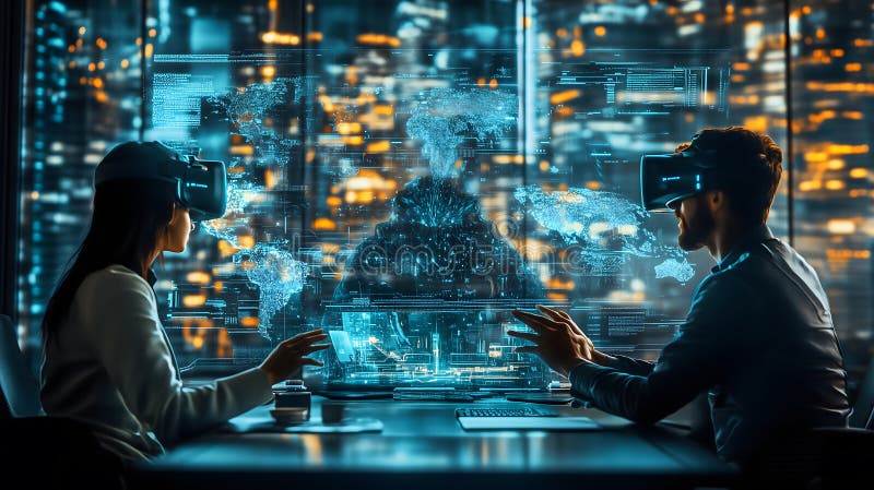 Professionals Using Virtual Reality for Data Visualization in a Futuristic Office Stock ...