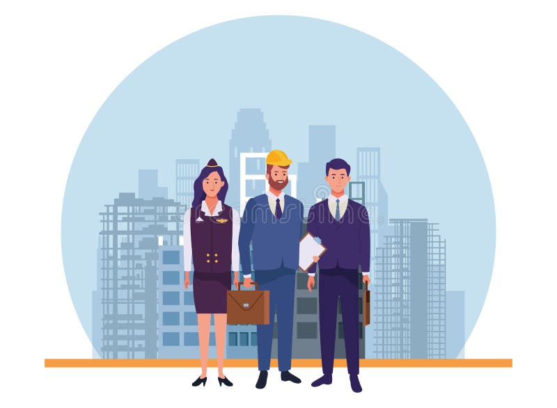 Professionals Workers Characters Smiling Cartoons Round Icon Stock ...