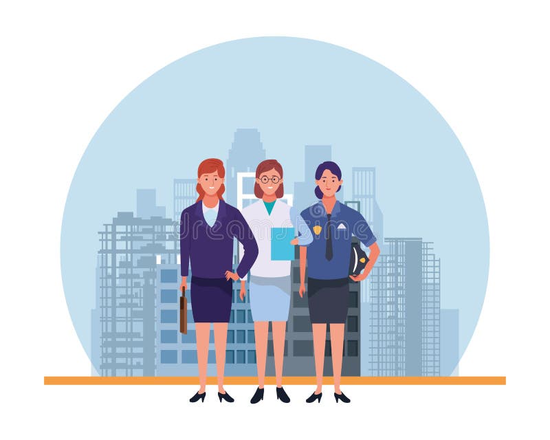 Professionals Workers Characters Smiling Cartoons Round Icon Stock ...