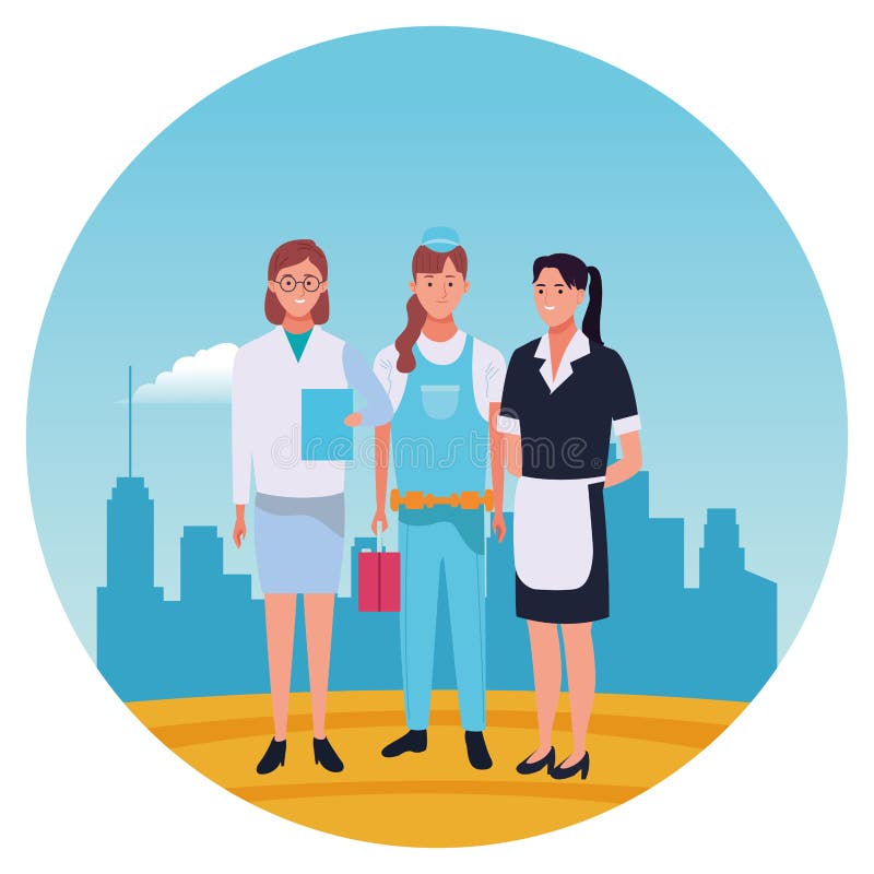 Professionals Workers Characters Smiling Cartoons Round Icon Stock ...