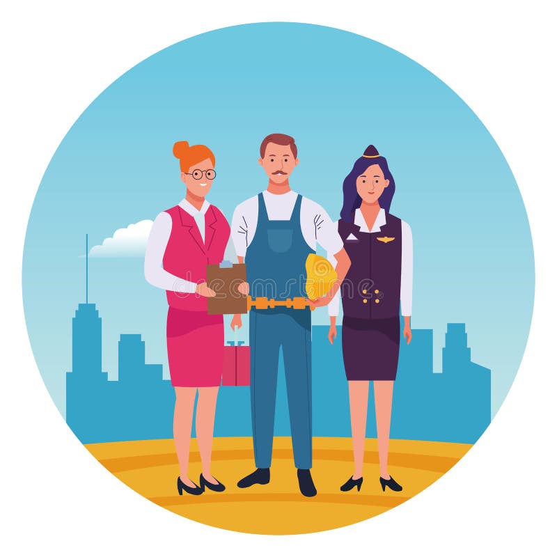 Professionals Workers Characters Smiling Cartoons Round Icon Stock ...