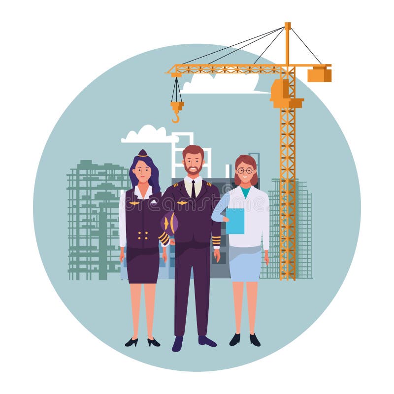 Professionals Workers Characters Smiling Cartoons Round Icon Stock ...