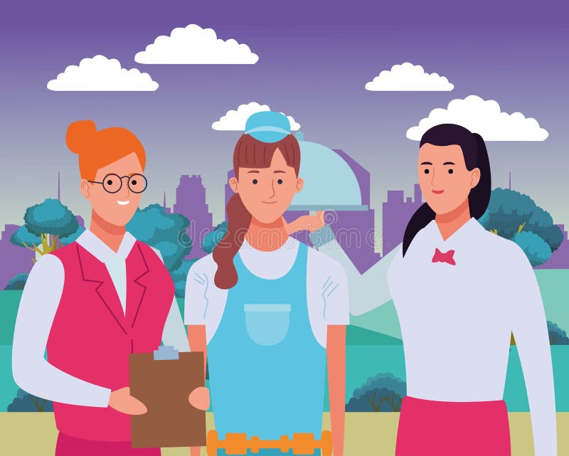 Professionals Workers Characters Smiling Cartoons Stock Vector ...