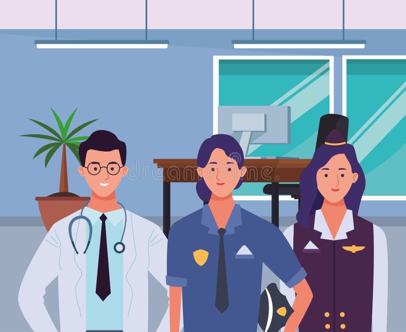 Professionals Workers Characters Smiling Cartoons Stock Vector ...