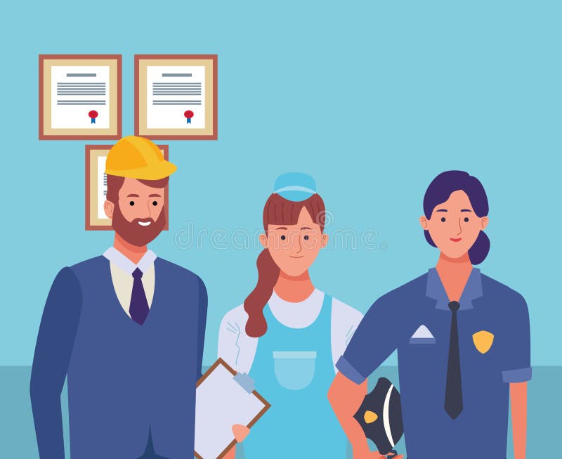 Professionals Workers Characters Smiling Cartoons Stock Vector ...