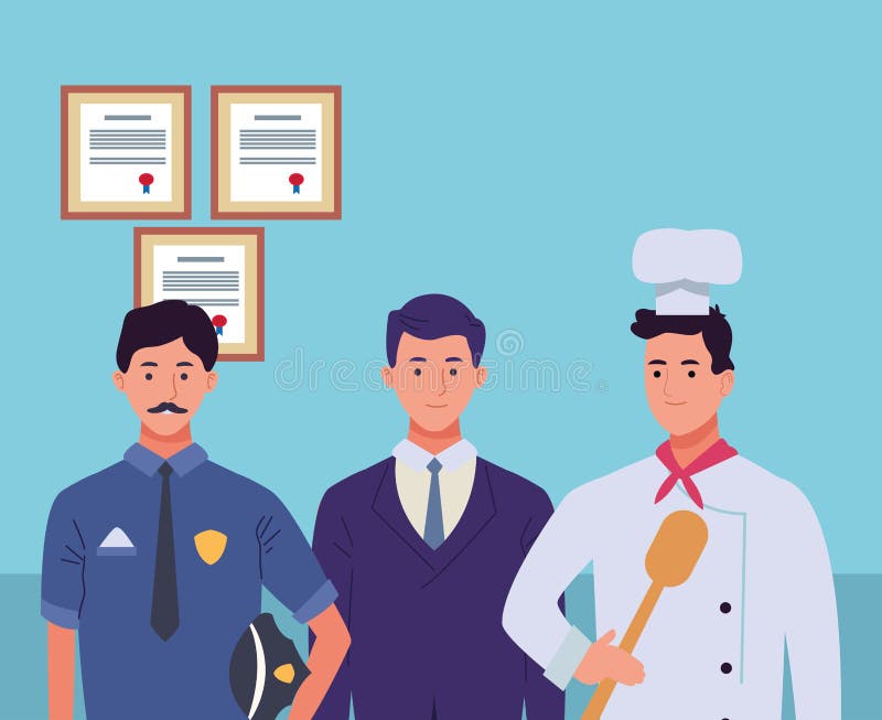 Professionals Workers Characters Smiling Cartoons Stock Vector ...
