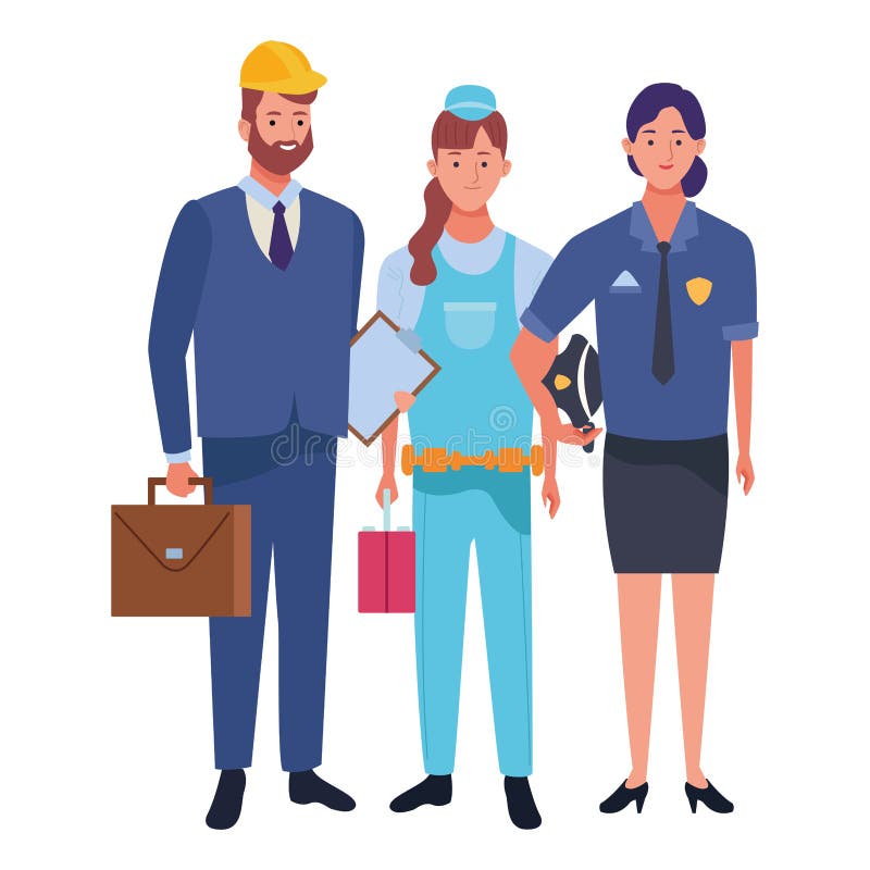 Professionals Workers Characters Smiling Cartoons Stock Vector ...