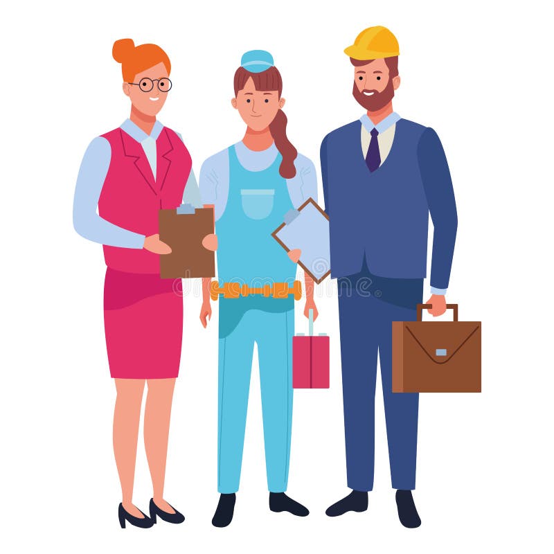 Professionals Workers Characters Smiling Cartoons Stock Vector ...