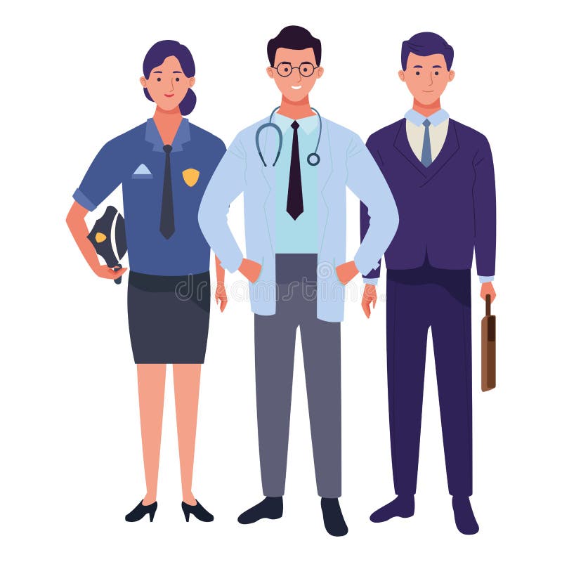 Professionals Workers Characters Smiling Cartoons Stock Vector ...