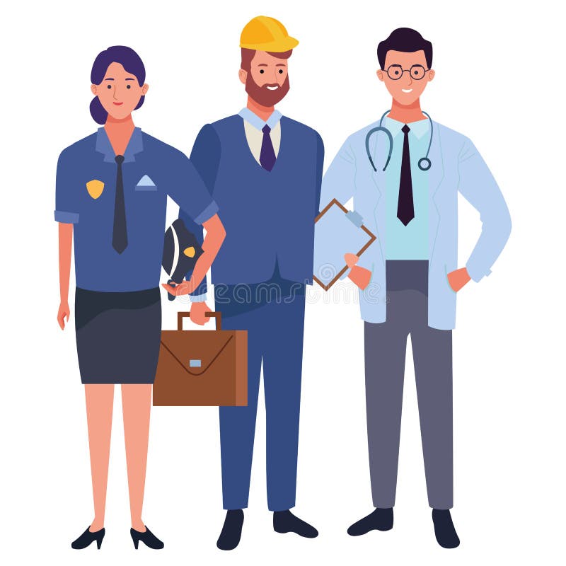 Professionals Workers Characters Smiling Cartoons Stock Vector ...