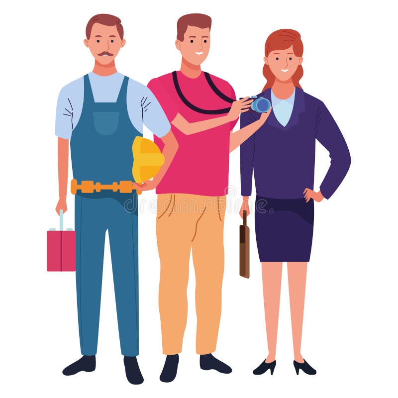 Professionals Workers Characters Smiling Cartoons Stock Vector ...
