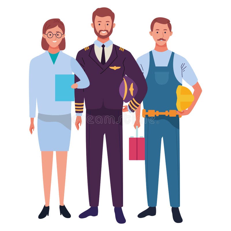 Professionals Workers Characters Smiling Cartoons Stock Vector ...