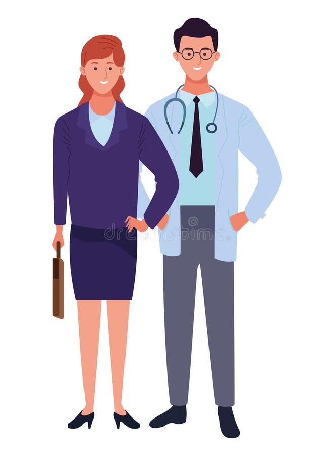 Professionals Workers Couple Smiling Cartoons Stock Vector ...