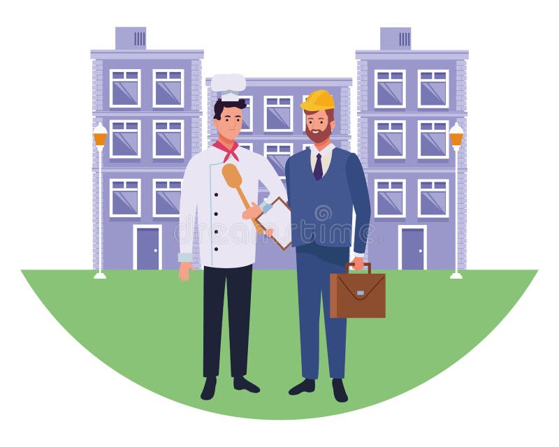 Professionals Workers Couple Smiling Cartoons Stock Vector ...