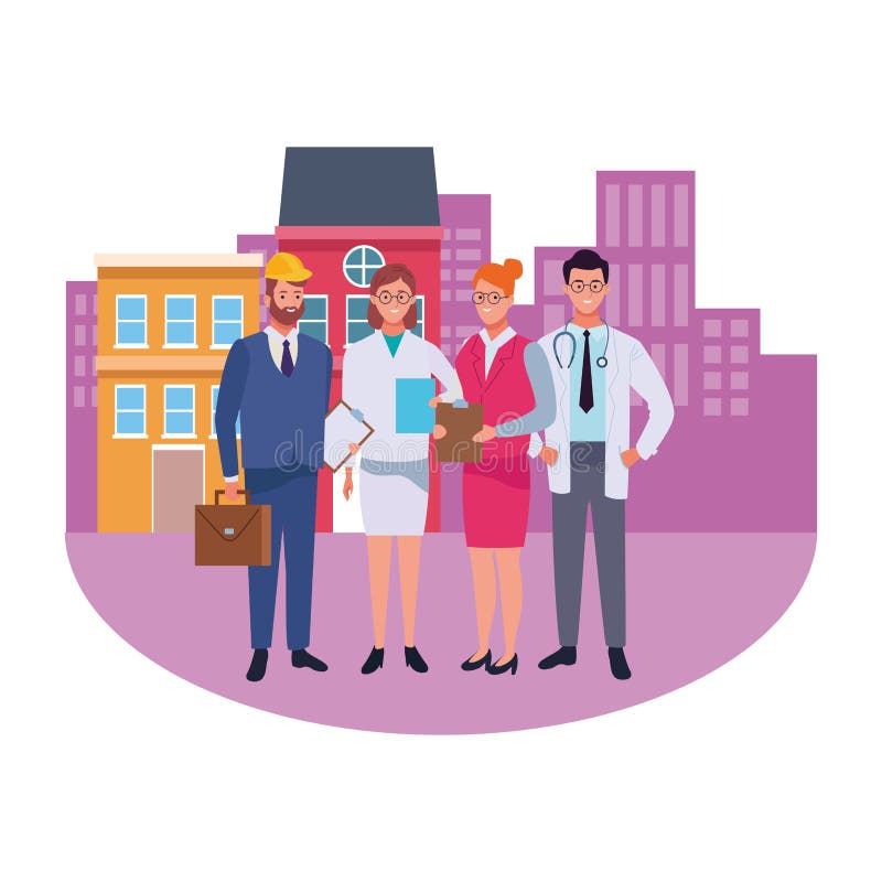 Professionals Workers Smiling Cartoons Stock Vector - Illustration of ...