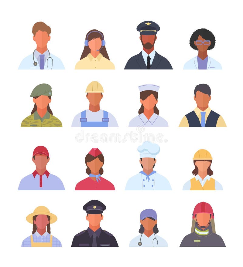 Professions Avatars. Builders Doctors Cook Aviators Artists and Other ...