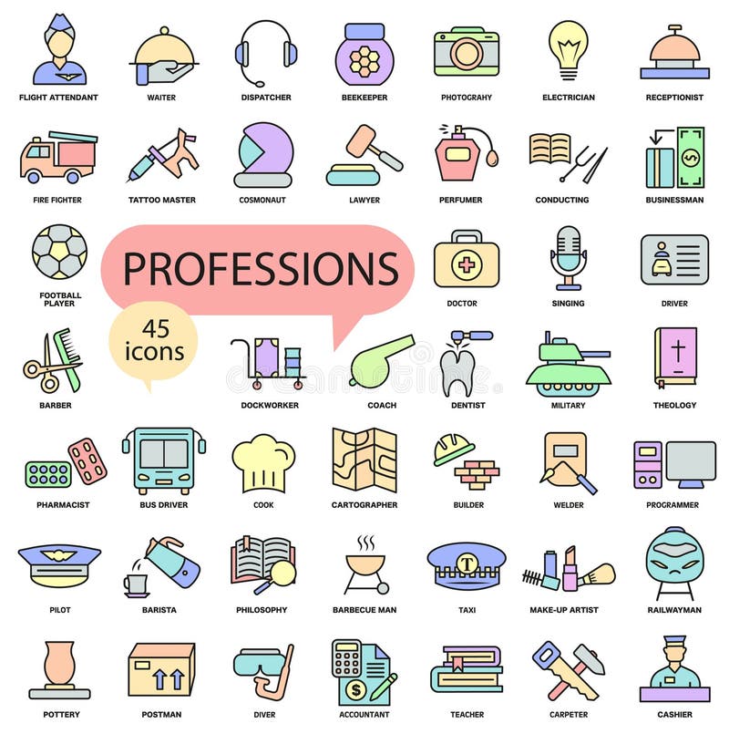 Professions and Career. Set of Icons of Various Professions Stock ...