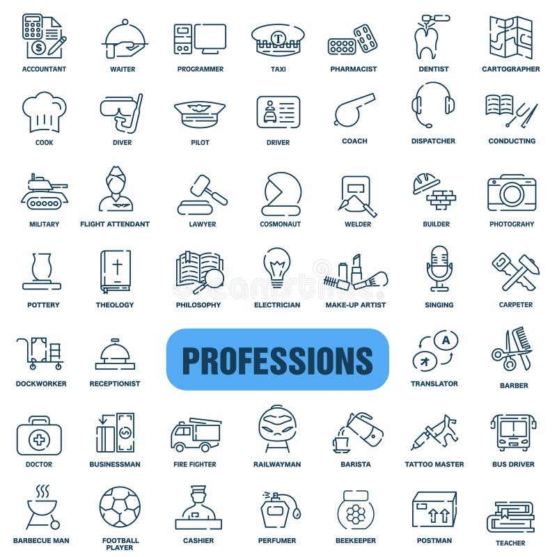 Professions and Career. Thin Line Icons Set with Space Stock Vector ...