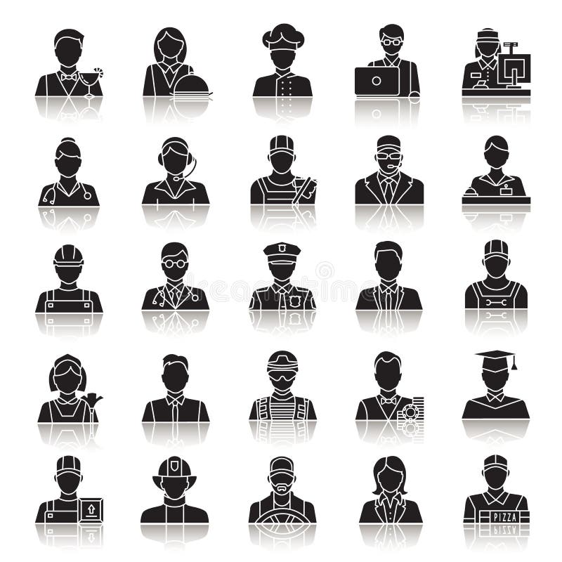 Professions Drop Shadow Black Glyph Icons Set Stock Vector ...