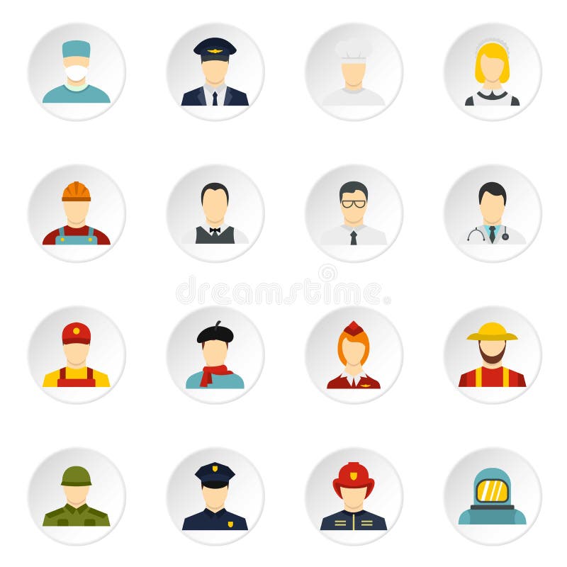 Professions Icons Set in Flat Style Stock Vector - Illustration of ...