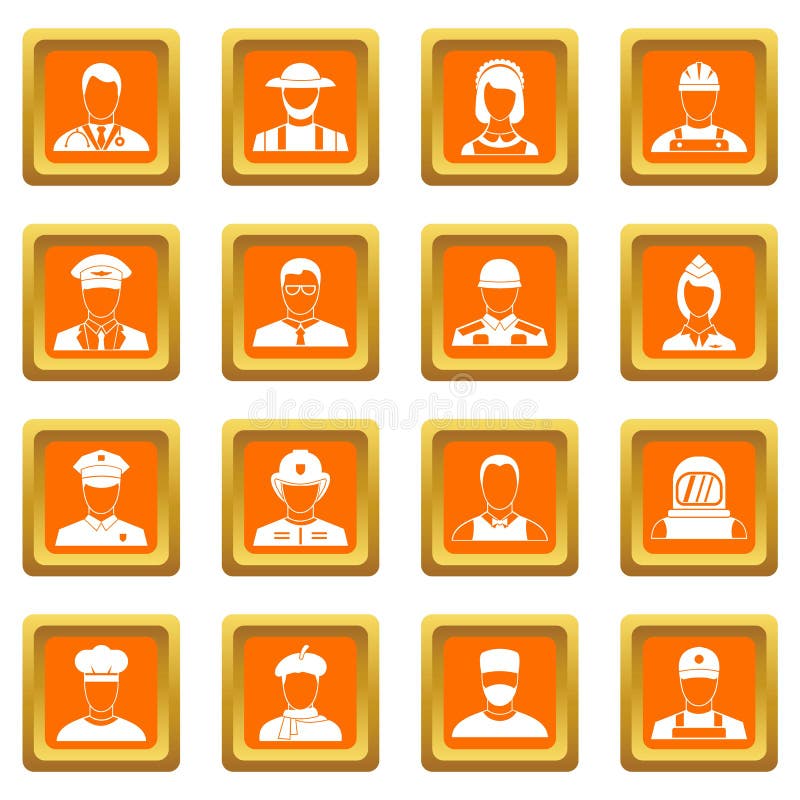 Professions Icons Set Orange Stock Vector - Illustration of artist ...