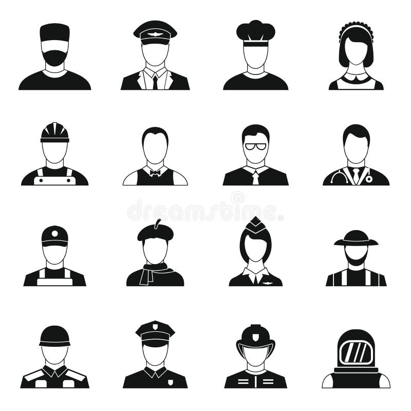 Professions Icons Set, Simple Style Stock Vector - Illustration of ...