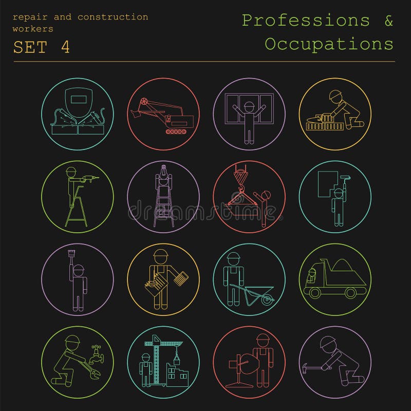 Professions and Occupations Outline Icon Set. Repair Stock Vector ...