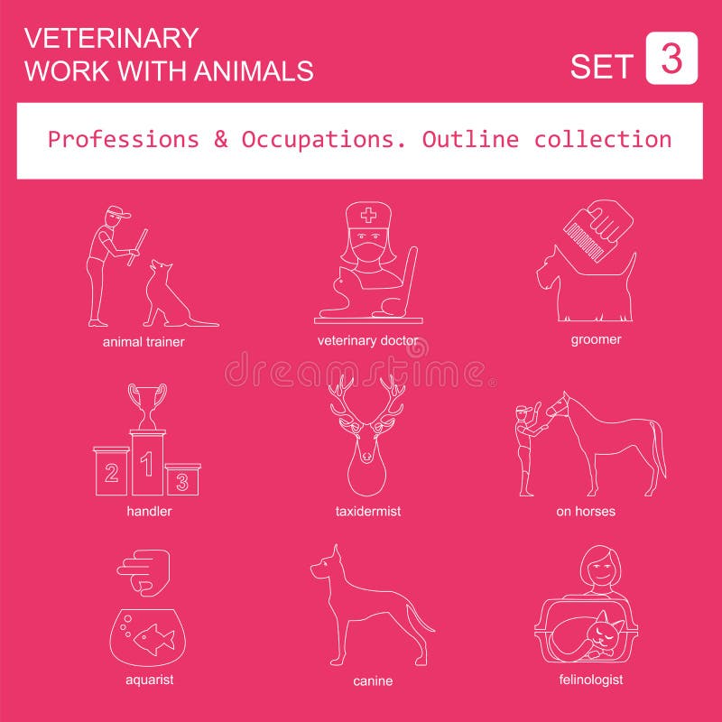 Professions and Occupations Outline Icon Set. Veterinary, Work Stock ...
