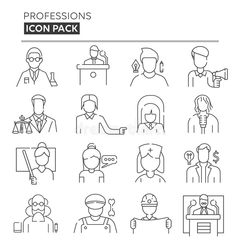 Professions and People Icon Pack. Set of 16 Linear Icons Stock Vector ...