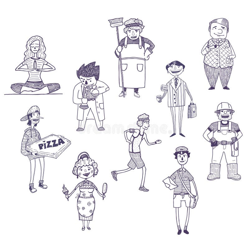 Professions Vector Drawings Set Stock Vector - Illustration of doodle ...