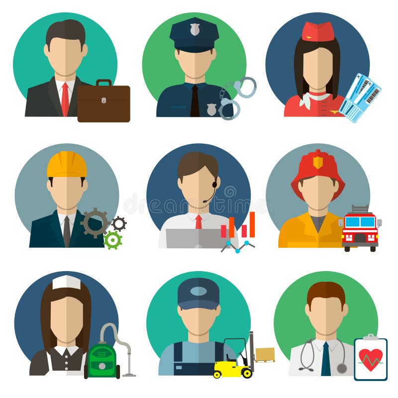 Professions Vector Flat Icons. Stock Illustration - Illustration of ...