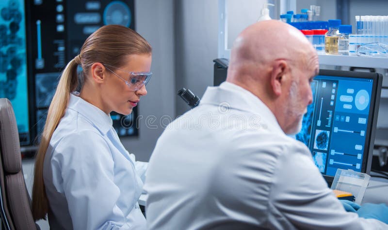 Professor and Doctor Work in a Modern Scientific Laboratory Using ...
