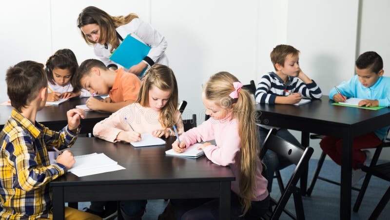 Professor and Elementary Age Children Stock Image - Image of grade ...