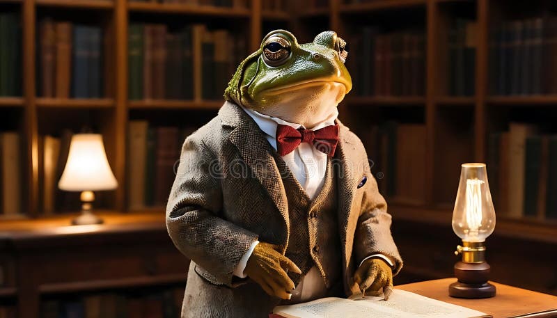 Professor Frog in His Library Stock Illustration - Illustration of research, academic: 351494717