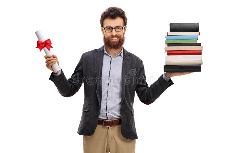 Professor Holding a Diploma and a Stack of Books Stock Photo - Image of ...