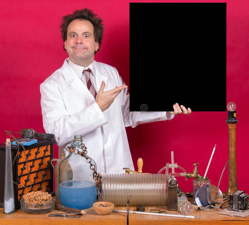 Professor in the Laboratory Shows on Blank Blackboard Stock Image ...