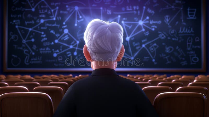 A Professor Leads a Lecture on Complex Mathematics, Standing before a ...