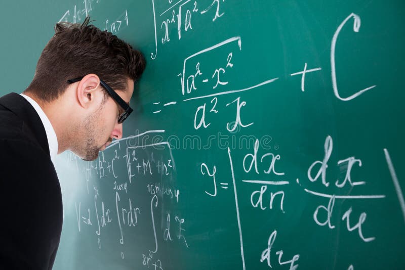 Professor Leaning Head on Blackboard Stock Image - Image of profession ...