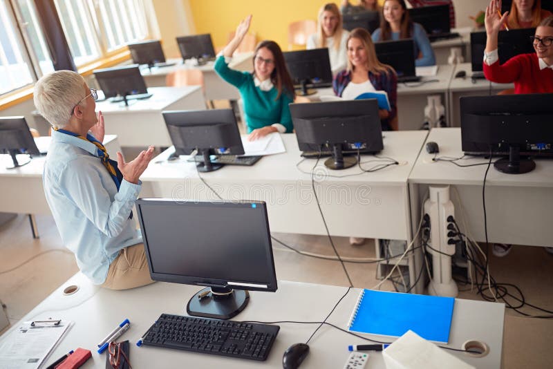 Professor during Lecture on University Campus on Computer Stock Image ...