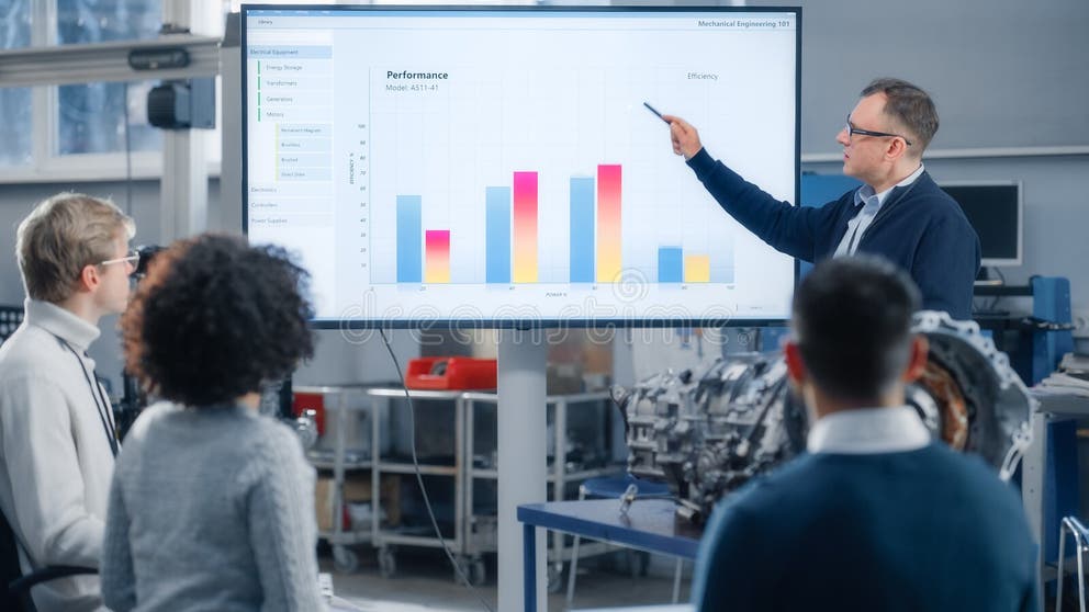 Professor Lectures Diverse Group of Multi Ethnic Students and Pointing ...