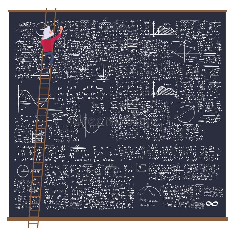 Professor Mathematician with Formulas on Huge Blackboard, Math Science ...