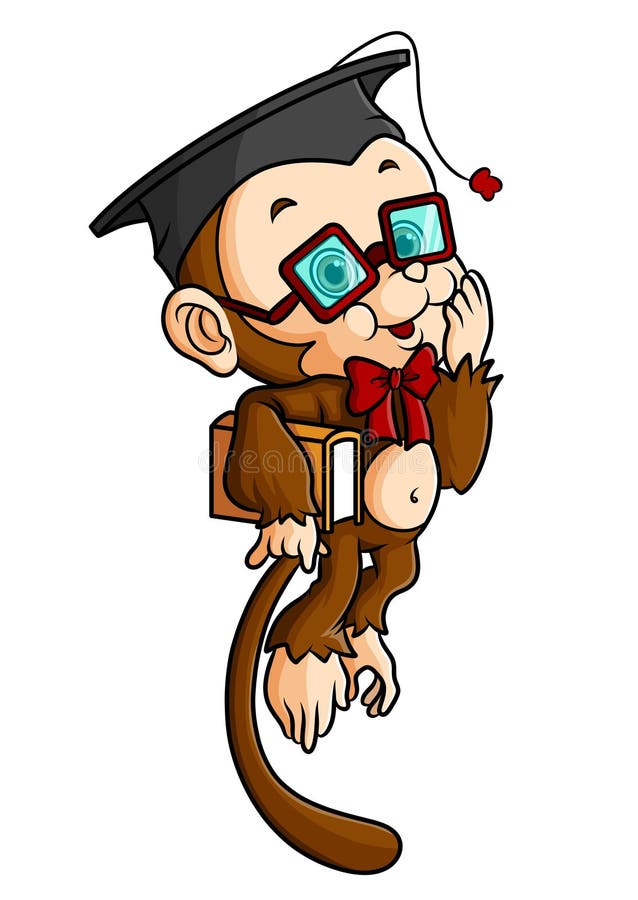 The Professor Monkey is Graduated and Holding a Book Stock Vector ...