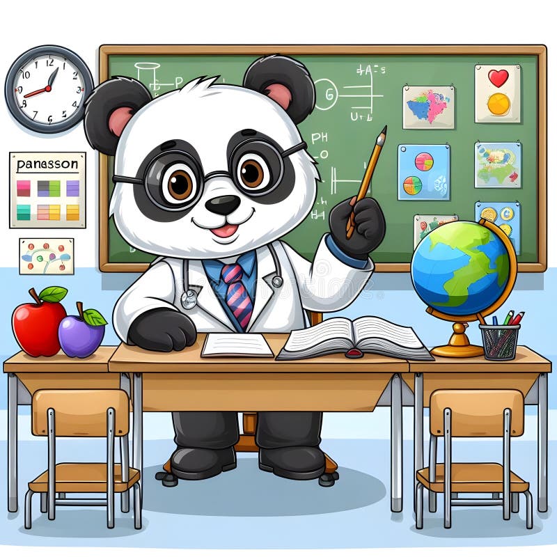 Professor Panda Sitting in the Classroom Stock Illustration ...