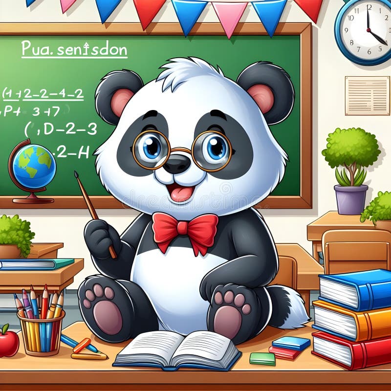 Professor Panda Sitting in the Classroom Stock Illustration ...