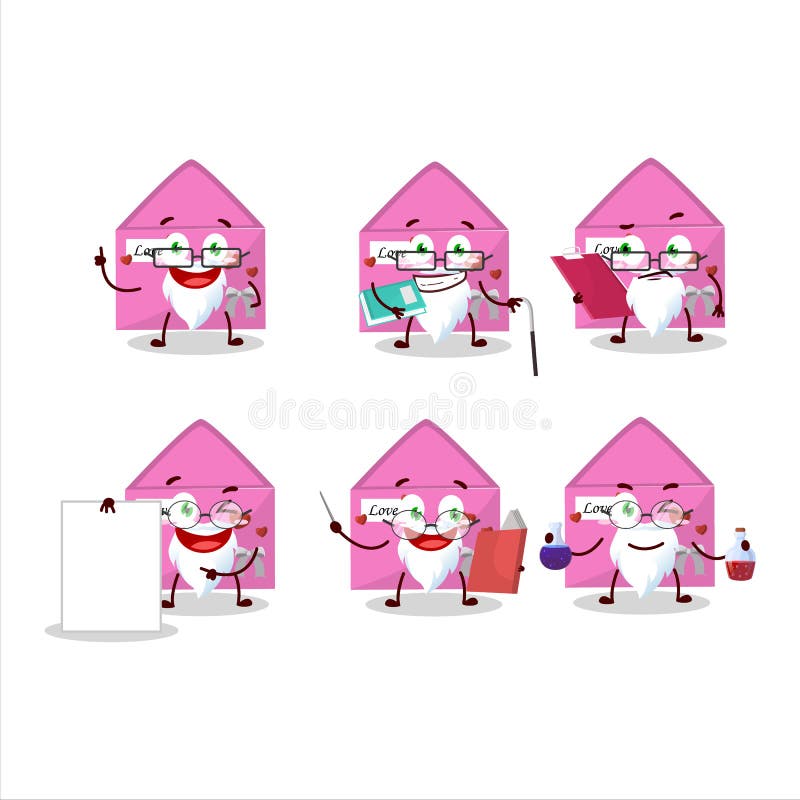 Professor Pink Love Envelope Academic Cartoon Character Working on ...