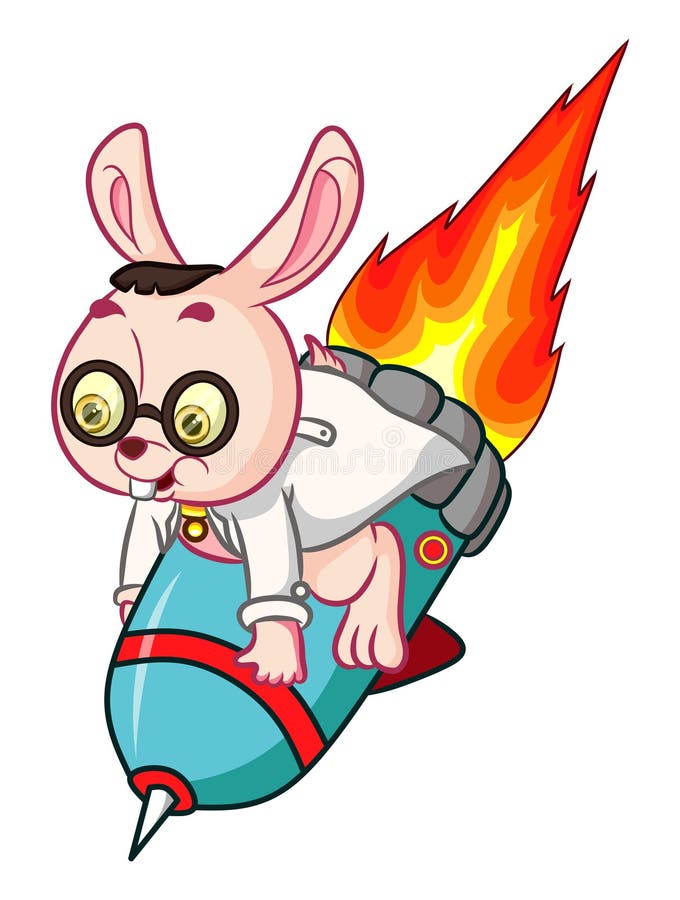 The Professor Rabbit is Flying with the Big Fire Rocket Stock Vector ...