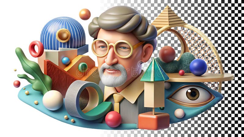 Professor with Science Elements, Educational Character Art, Learning ...