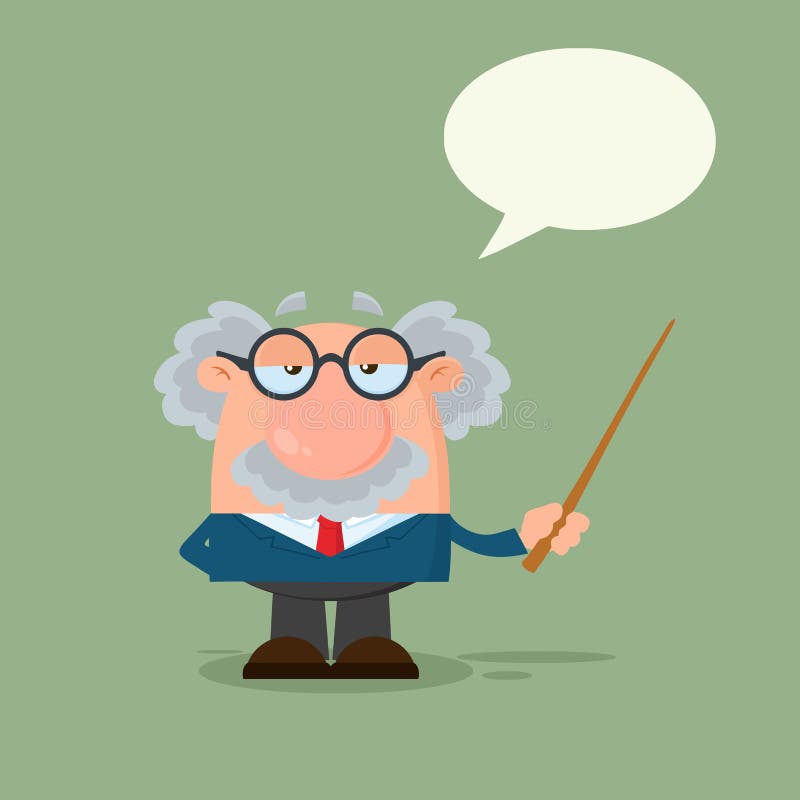 Professor or Scientist Cartoon Character Holding a Pointer with Speech ...