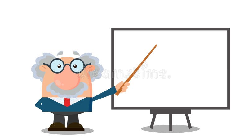 Professor or Scientist Cartoon Character with Pointer Presenting on a ...